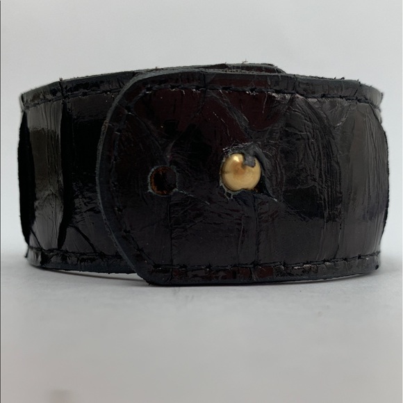 Shaw Hill | Jewelry | Auth Upcycled Vtg Gucci Hardwre Black Python Cuff | Poshmark